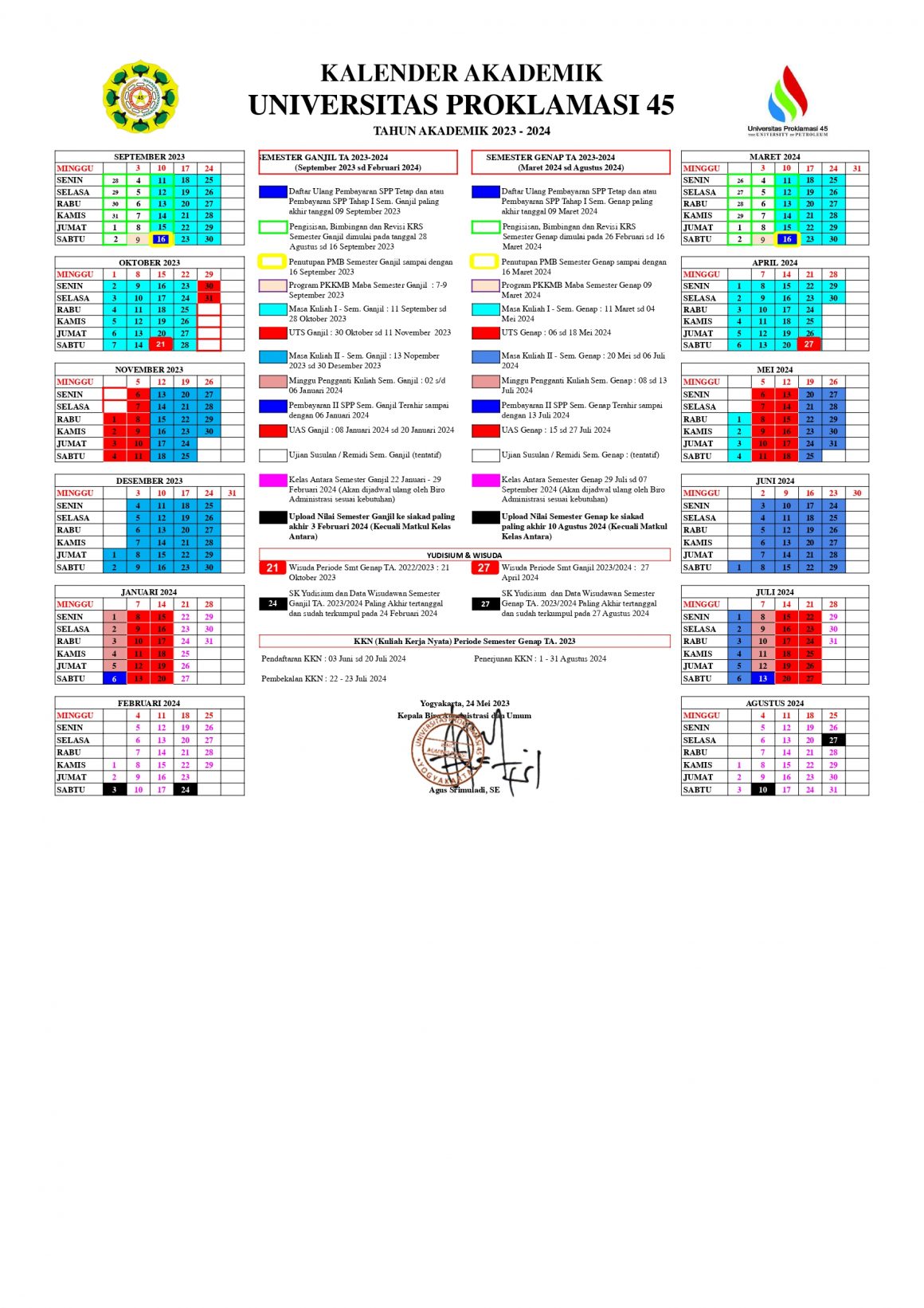 Kalender Akademik - FAKULTAS EKONOMI UP45
