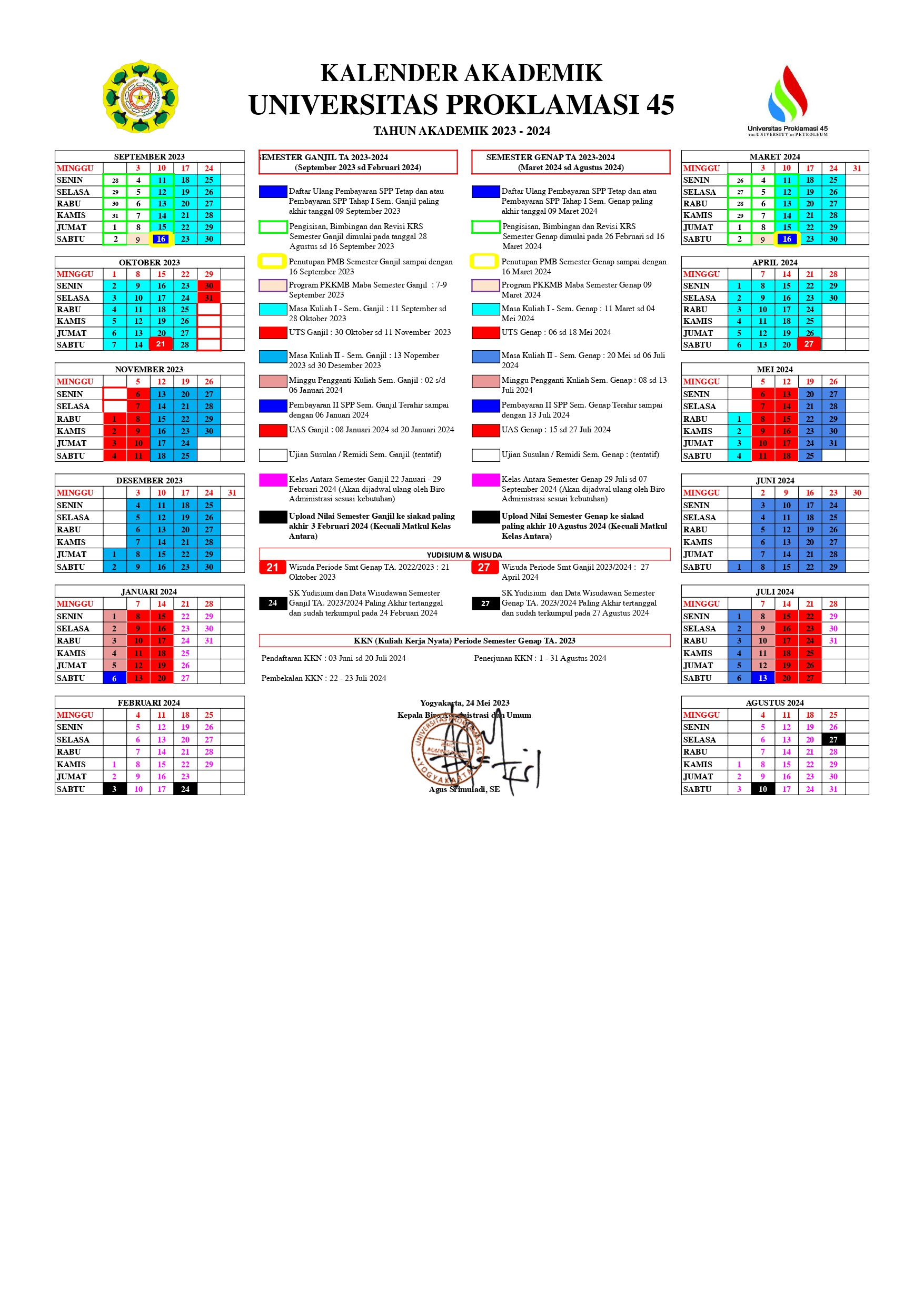 Kalender Akademik - FAKULTAS EKONOMI UP45